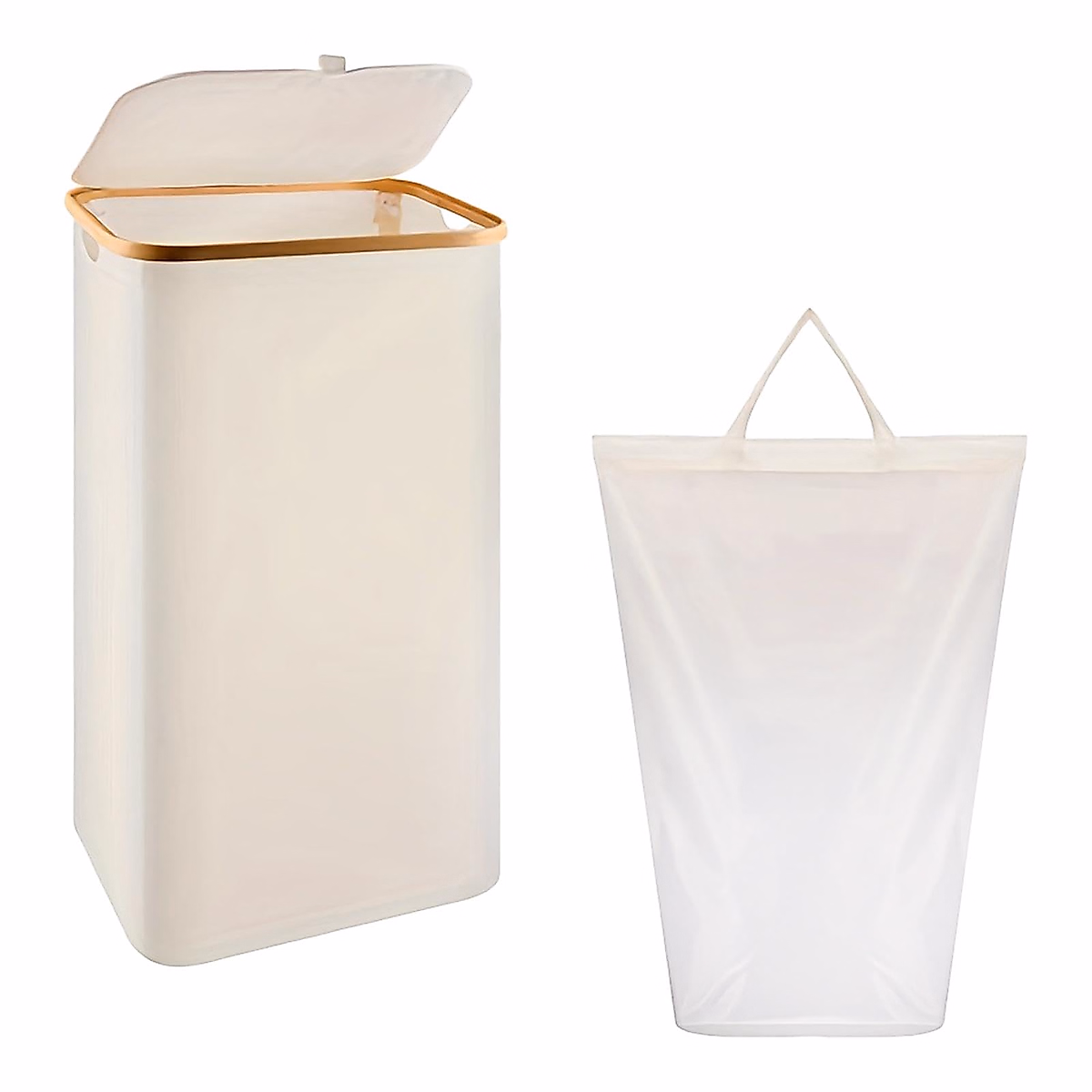 Storage Basket Clothes Hamper Foldable Inner Bag with Handle Hollow Handle Large Laundry Basket Laundry Hamper for Bathroom, Beige