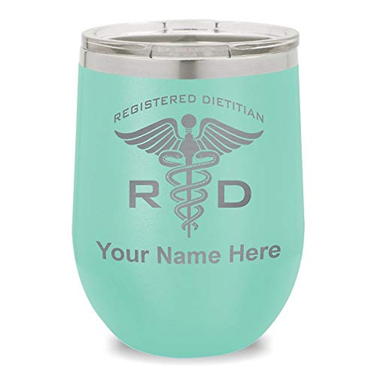 SkunkWerkz Wine Glass Tumbler, RD Registered Dietitian, Personalized Engraving Included (Teal)