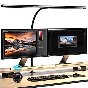 AmazLit Desk Lamp 31.5" W, Desk Lamp for Home Office, Gesture Sensing Desk Light, Monitor Light, Adjustable Color Temperature & Brightness, Table Lamp 24W Brightest, Black