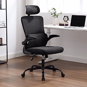 Westice Ergonomic Office Chair, Executive Mesh Office Chair with Flip up Arms & Adjustable Height, Comfortable High Back Swivel Computer Desk Chairs with Lumbar & Back Support, Black