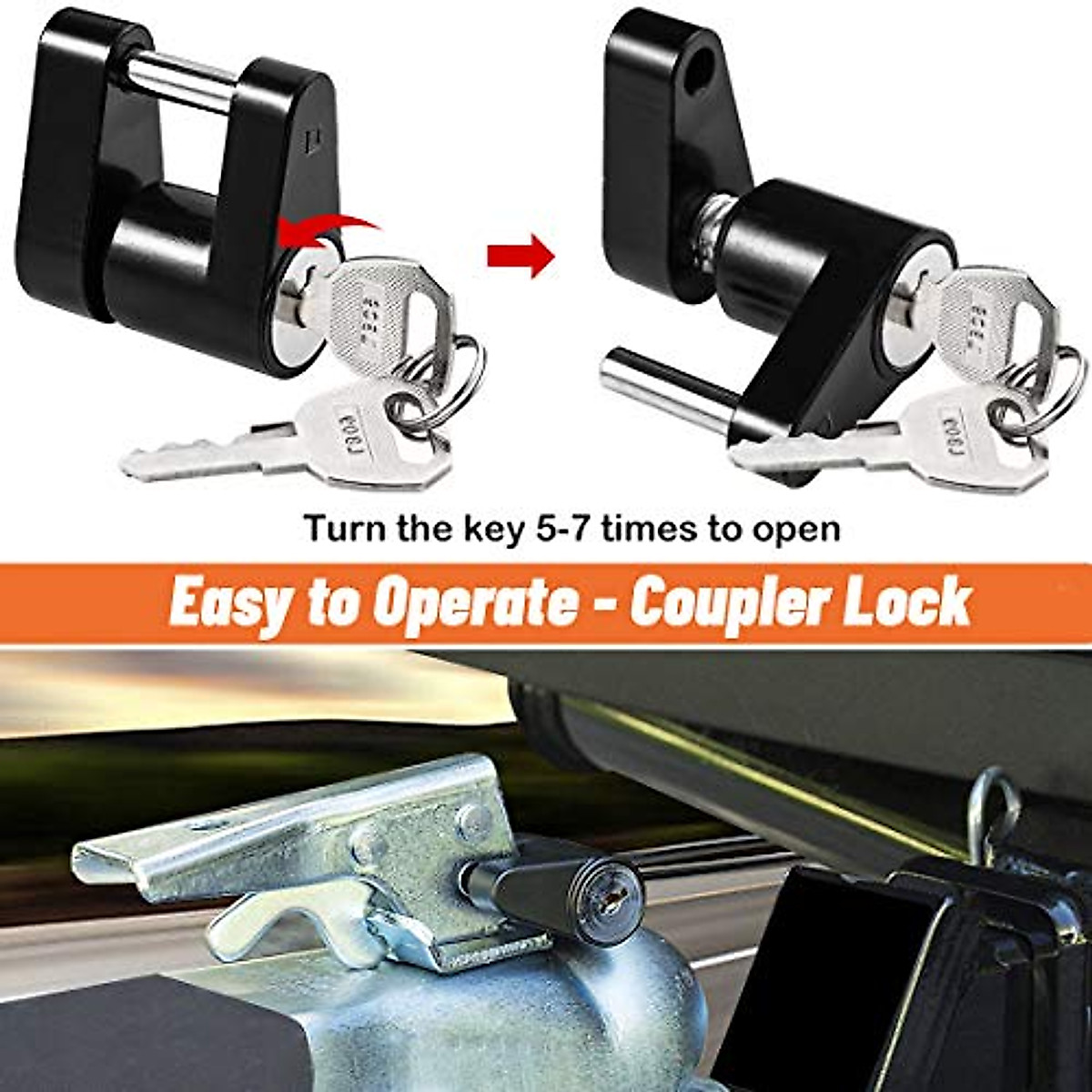 CZC AUTO Hitch Lock Set, Dia 5/8 Inch Trailer Hitch Lock Hitch Receiver Pin Lock for Class III IV 2" and 2-1/2" Receiver, Dia 1/4 Inch Hitch Coupler Lock with 3/4 Inch Span Fits Latch-Type Couplers