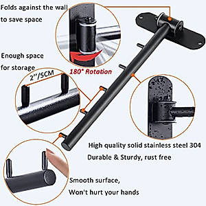 Clothes Hanger Rack Swing Arm, Floding Wall Mounted Clothes Hanger Rack for Laundry Room, Space Saving Clothes Hooks Holder for Drying Rack, Stainless Steel Hanging Hook Valet Hook Rod 2 Pack (Black)