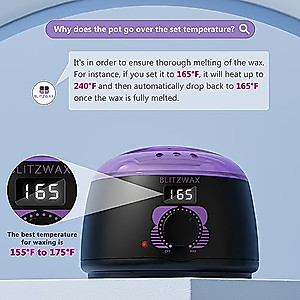 BLITZWAX Waxing Kit for Women Men Digital Wax Warmer Hard Wax Kit with 50 Wax Accessories 14oz Wax Beans for Full Body Brazilian Bikini Armpit Hair Removal