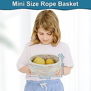 【2 Pack】ABenkle Small Woven Baskets, Tiny Oval Shallow Storage Baskets, Mini Cotton Rope Empty Decorative Basket, Boho Little Organizer Bins for Bathroom, Cat Dog Toy Gifts Baskets