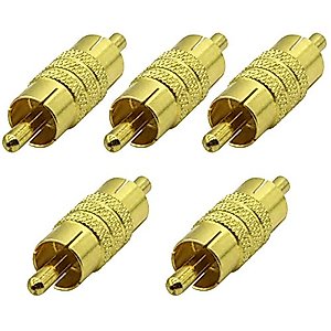 AAOTOKK RCA Coupler Connector Gold Plated RCA Male to Male RCA Adapter Extension AV/TV Audio Video Cable Metal Connector (5 Pack)