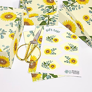 CENTRAL 23 Sunflower Wrapping Paper - Yellow Wrapping Paper - 6 Sheets Floral Gift Wrap - Summer Wrapping Paper For Women - Comes With Fun Stickers - Recyclable