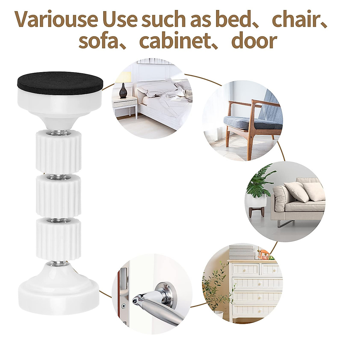 Purkyoolar 2pcs Adjustable Bed Frame Anti Shake Tool, Headboard Stopper, Headboard Bumper No More Creaking, Suitable for Room Doors,beds, cabinets, Sofas (White, 3.66-4.37inch)