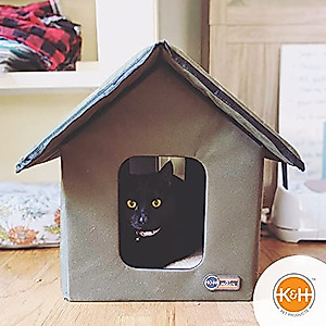 K&H Pet Products Original Outdoor Heated Kitty House Cat Shelter Cat House 19 X 22 X 17 Inches (Unheated) Olive/Olive