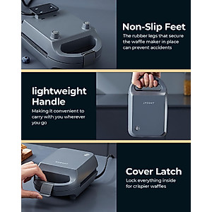 Mini Waffle Maker, Non-Stick Waffle Iron Small, Breakfast Machine for Kinds, Hash Browns, Keto, Snacks, Gray, Fast Heating, 600W, AMEGAT