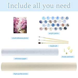 Didfig Easy DIY Paint by Numbers Kit for Adults Beginner Canvas 16x20 Inch Pink Tree Path Large Scenery Paint by Numbers for Home Wall Decor Gifts