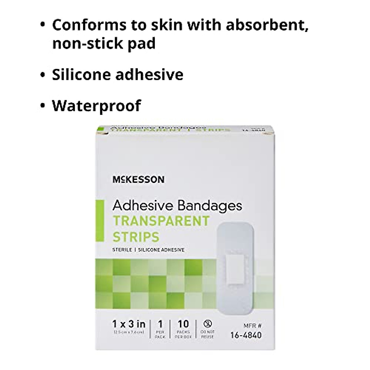 McKesson Adhesive Bandage Transparent Strip, Sterile, Silicone Adhesive, 1 in x 3 in, 10 Count, 1 Pack