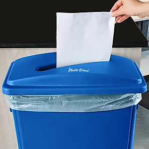 PLASTIC PRINCE 23 Gallon Slim Trash Can with Paper Recycling Lid, Commercial Blue Rectangular Garbage Can, Waste Bin for Home Kitchen Cabinet