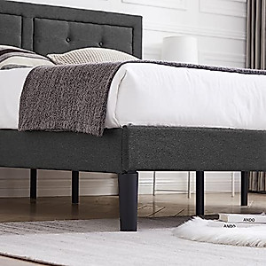 VECELO Full Size Platform Bed Frame with Height Adjustable Upholstered Headboard/Mattress Foundation/Strong Slat Support/No Box Spring Needed, Grey