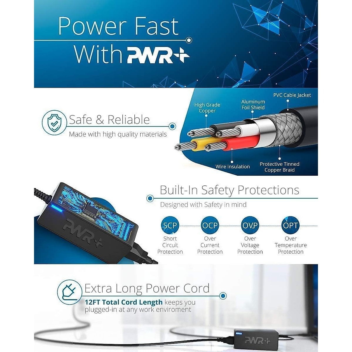 USB-C Power Adapter for Portable Monitors - PWR+ UL Certified Charger