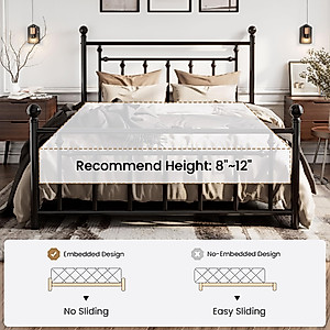 SHA CERLIN 14'' Queen Size Metal Platform Bed Frame/Victorian Headboard and Footboard/Steel Slats Mattress Foundation for Storage/No Box Spring Needed/Noise Free/Black