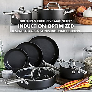 GreenPan Omega Hard Anodized Advanced Healthy Ceramic Nonstick, 11 Piece Cookware Pots and Pans Set with Glass Lids, Anti-Warping Induction Base, Dishwasher Safe, Oven & Broiler Safe, Black
