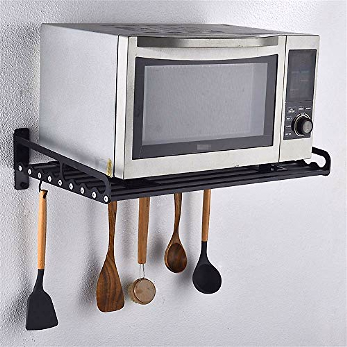JF-XUAN Kitchen Shelf Kitchen Counter Holder Microwave Rack Wall Mount Bracket Storage Spice Workstation Organizer Kitchen Storage (punch Installation) (Color : Black, Size : 50X14X40CM)