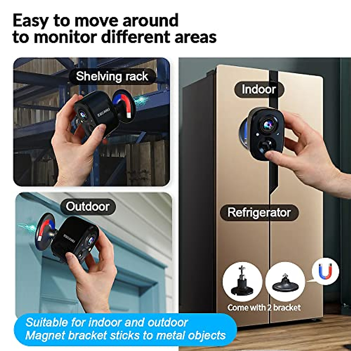 ESCANU Wireless Outdoor Security Camera Battery Rechargeable,WiFi AI Motion Detection Camera for Home Security with 2-Way Audio,Night Vision,Spotlight,1080P Full HD,Black Camera…