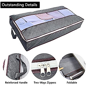 Under Bed Storage Bag Containers - 1 Pack 90L Foldable Blanket Clothes Storage Bags with Zippers & Reinforced Handles | Large Capacity Underbed Storage Bins Organizer with Clear Top Window (Grey, 1)