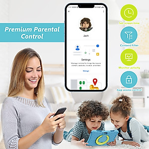 KYASTER Kids Tablet, 10 inch HD Android 12 Toddler Tablets, Quad Core 1.8Ghz, 2GB DDR4, 7000mAh Battery, Dual Box Speakers, Parental Controls Games Learning Apps, EVA Shockproof Case (Blue)