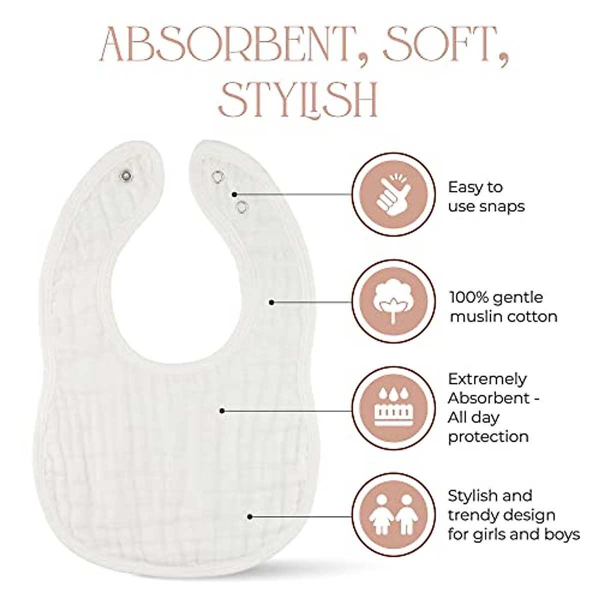 Comfy Cubs Muslin Baby Bibs, Drool Bibs 8 Pack, 100% Cotton Adjustable Size with Easy Snaps, Teething & Drooling Soft and Absorbent, Washable and Reusable