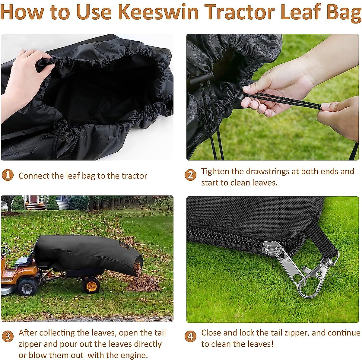 Keeswin Lawn Tractor Leaf Bag Grass Catcher Bag, 78.7 x 51.1 Inch Leaf Bag with Large Capacity for Fast Leaf Collection, Heavy Duty Material Fits for Most Riding Lawn Mowers