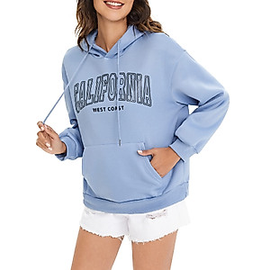 SOLY HUX Women Casual Fashion California Hoodie Los Angeles Pullover Drawstring Graphic Sweatshirt Blue S