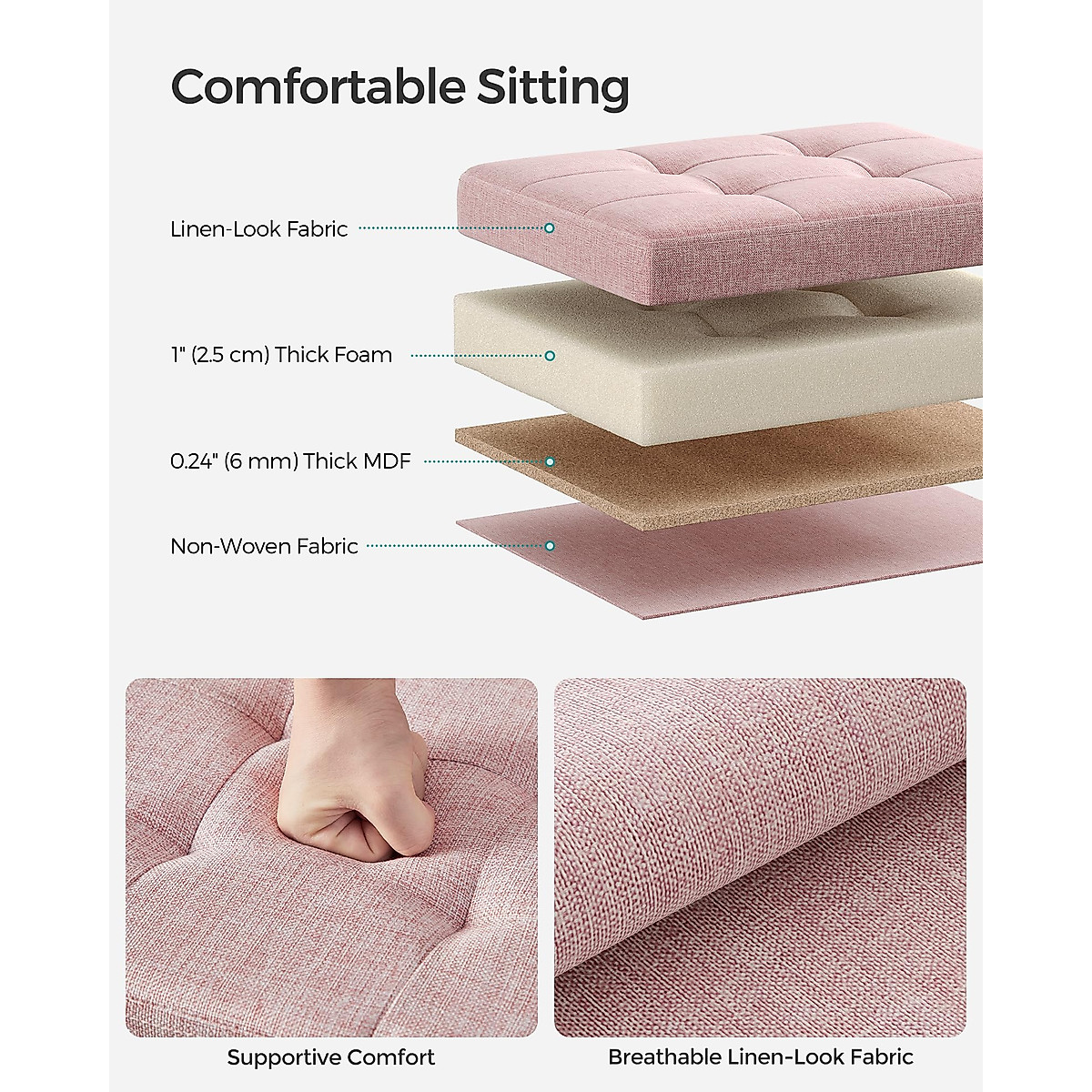 SONGMICS Small Folding Storage Ottoman, Foot Rest Stool, 12.2 x 16.1 x 12.2 Inches, 286 lb Load Capacity, for Living Room, Bedroom, Home Office, Dorm, Jelly Pink ULSF102R01