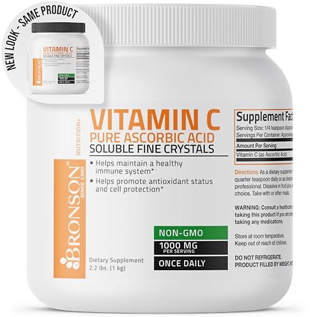 Vitamin C Powder Pure Ascorbic Acid Soluble Fine Non GMO Crystals – Promotes Healthy Immune System and Cell Protection – Powerful Antioxidant - 1 Kilogram (2.2 Lbs)
