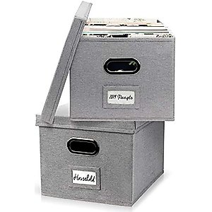 Decorative File Box Organizer Set of 2 - Collapsible Linen File Cabinet for Easy File Folder Storage - Store All Your Documents and File Folders in Style