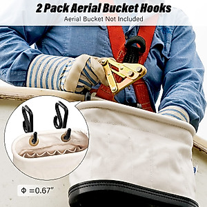 2 Pack Bucket Hooks, Aerial Bucket Hooks, Fits for 2" Aerial-Bucket Lip, Hooks for Aerial Baskets, Lineman Bucket Tool Holder, Attach Tool Bags or Aprons to Buckets, Black
