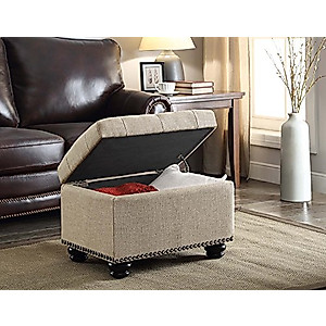 Convenience Concepts Designs4Comfort 5th Avenue Storage Ottoman 24" - Contemporary Foot Stool and Seat with Hinged Lid for Living Room, Dining Room, Office, Tan