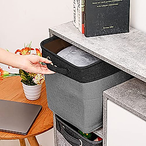 Fabric Cube Storage Bins 10.5" x 10.5" x 11", Clothes Storage Basket with Handle for Cube Organizer, Shelf, Closet, Nursery, Office, Laundry Room (Set of 6, Dark Grey)