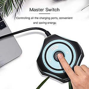 Power Strip Tower Wireless Charger, SUPERDANNY Surge Protector Tower, 10A 1080J Charger Station with 9 Outlets & 4 USB Ports, Extension Cord 10ft for Laptop Phone Black and Blue