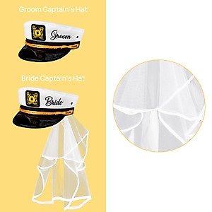 Bride Groom Captain's Hat - Groom to Be Bachelor Hat, Funny Bride Hats with veil Bridal Shower Gifts Bachelorette Party Accessories
