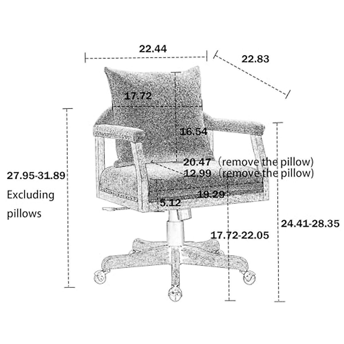 Office Desk Chair with Wheels, Modern Swivel Height Adjustable Desk Chair with Armrest and Ergonomic Back Fabric Padded Computer Task Chair Vanity Chair for Home Office, Black