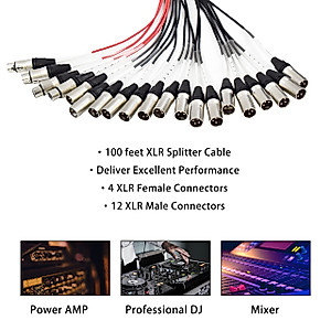 PRORECK 16-Channel Low Profile XLR Send Circuit Board Snake Cables, XLR Splitter Cable for Live, Recording, Stage, Studio, 100 Feet Long