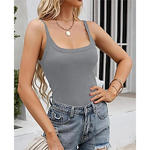 Pepochic Women's Scoop Neck Ribbed Tank Tops Workout Sleeveless Summer Casual Fitted Cami Shirt A-Grey