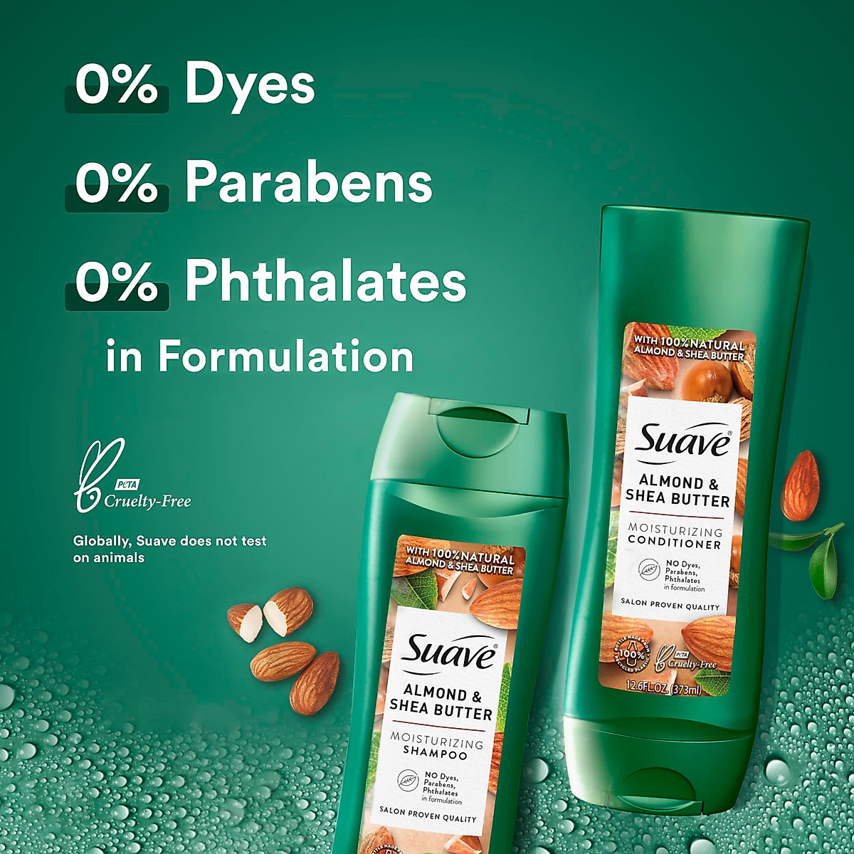 Suave Shampoo and Conditioner Set, Almond & Shea Butter - Moisturizing Shampoo & Conditioner, Dry Hair Treatment, Scented, 12.6 Oz Ea (2 Piece Set)