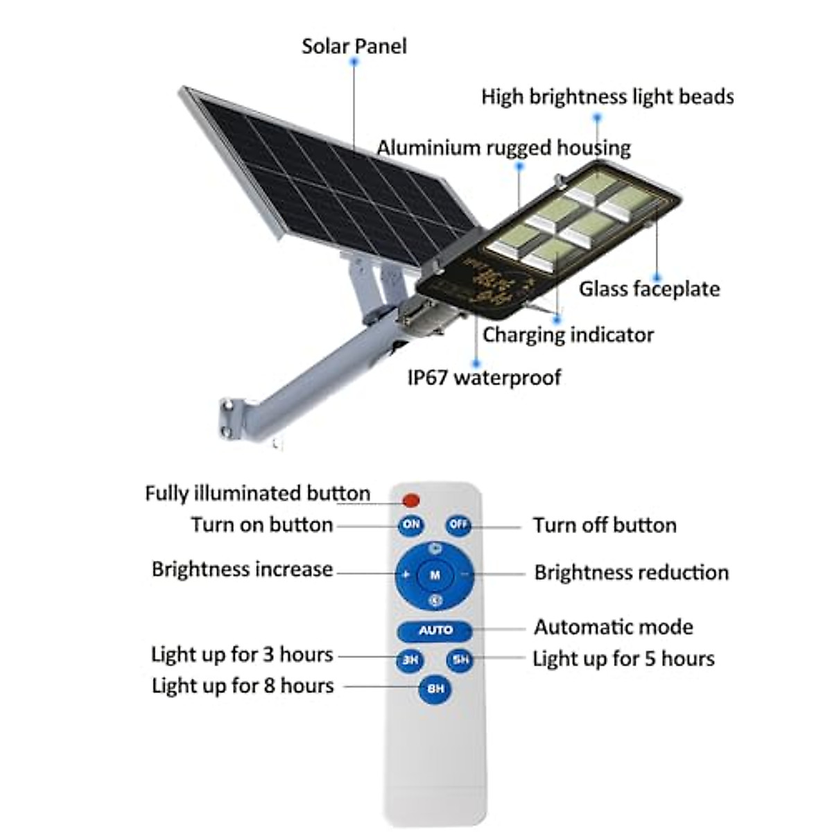 ZXXHNNAIH 300W Solar Street Light, LED Solar Street Lights Outdoor Waterproof, Dusk to Dawn Bright Street Lights Solar Powered with Remote Control for Parking Lot Patio,Yard and Garage