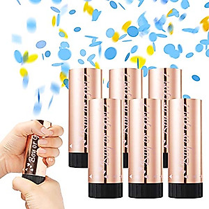 Lezero Baby Gender Reveal Confetti Cannon, 6 Pack Mini Confetti Cannons for Boy or Girl Gender Reveal Surprise Party Supplies, Easy to Portable and Use, Hide Tips Stickers Include - Blue