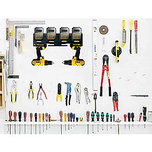 Battery Rack Compatible DeWalt 20V Battery Holder, Mount 4 Slot Bulk Battery Garage Tool, Dewallt 20v Tools, Wall Display Hook Holder (1-1 Aluminum, Black)