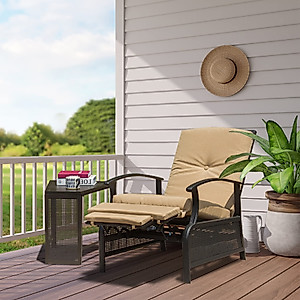 domi outdoor living Adjustable Patio Recliner Chair Metal Outdoor Reclining Lounge Chair with Removable Cushions and Table (Beige)