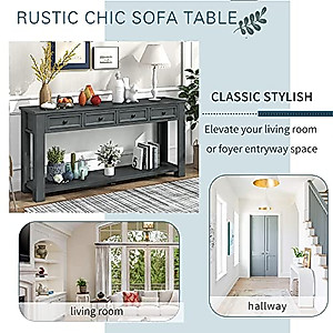 P PURLOVE Console Table for Entryway Hallway Sofa Table with Storage Drawers and Bottom Shelf (Navy)
