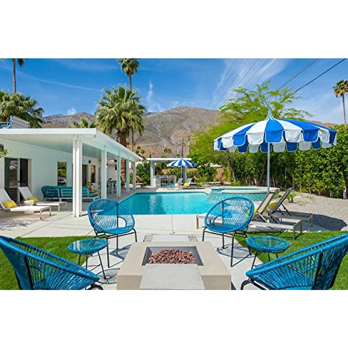 California Umbrella 8.5' Rd. Pagoda Market Umbrella, Silver Pole, 100% Acrylic Blue/White Pacifica Fabric