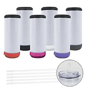 Icesip 25 Pack Music Speaker Tumbler, 16 oz Sublimation Tumbler Can Cooler Skinny Straight Double Wall Cup with Straw Lid & USB Charging Cable