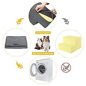 Sted Pet Stairs Dog Stairs 2 Steps, High Density Foam Dog Stairs for Couch, Widen Steps Pet Stairs with Non-Slip Bottom, Removable Washable Cover, Ideal for Older Injured Small Dogs Cats, Grey