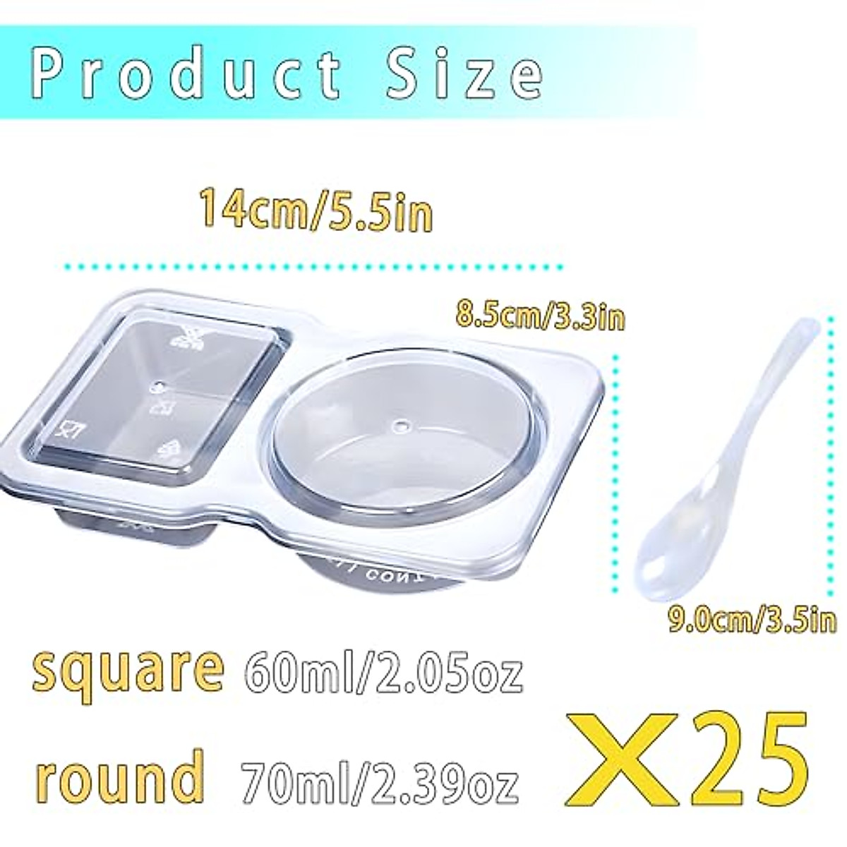 HDLYQL Double Compartment Condiment Container Double Compartment Snack Containers Double Condiment Containers with Lids for To-Go Sauce, Food Sampling, Travel Snack (25pcs)