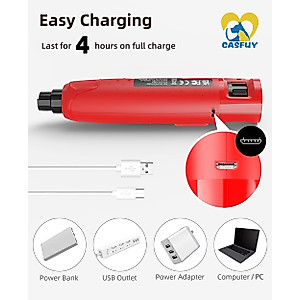 Casfuy Dog Nail Grinder Quiet - (45db) 6-Speed Pet Nail Grinder with 2 LED Lights for Large Medium Small Dogs/Cats, Professional 3 Ports Rechargeable Electric Dog Nail Trimmer with Dust Cap(Red)