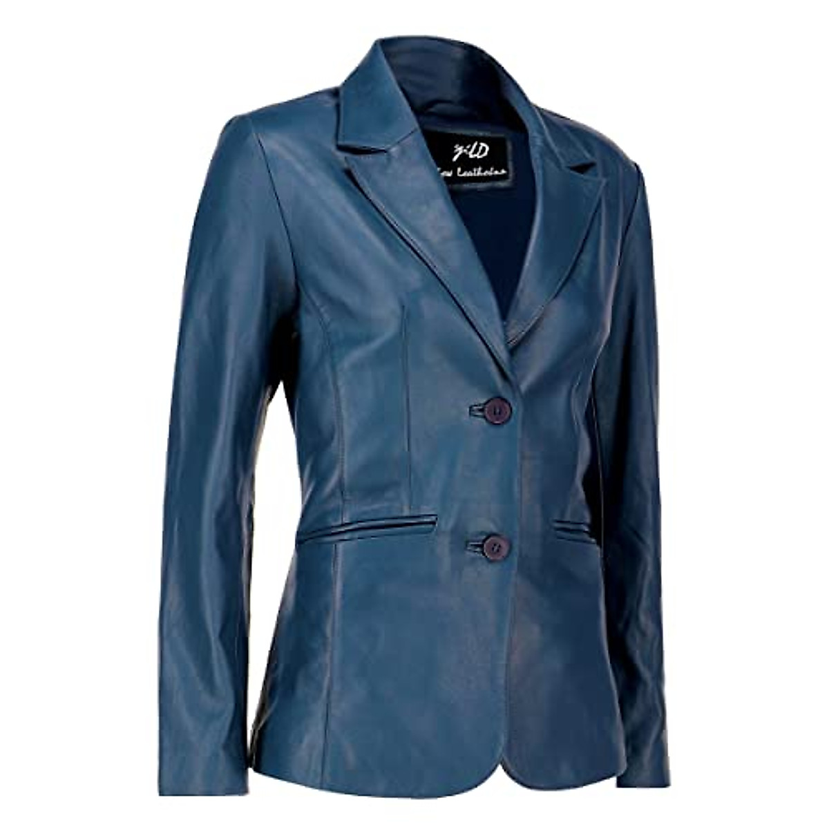 Jild Classic 2-Button Lambskin Leather Blazer Women - Casual Coat Long Sleeves Suit Style Leather Jacket Women (LC-Blue-XL)